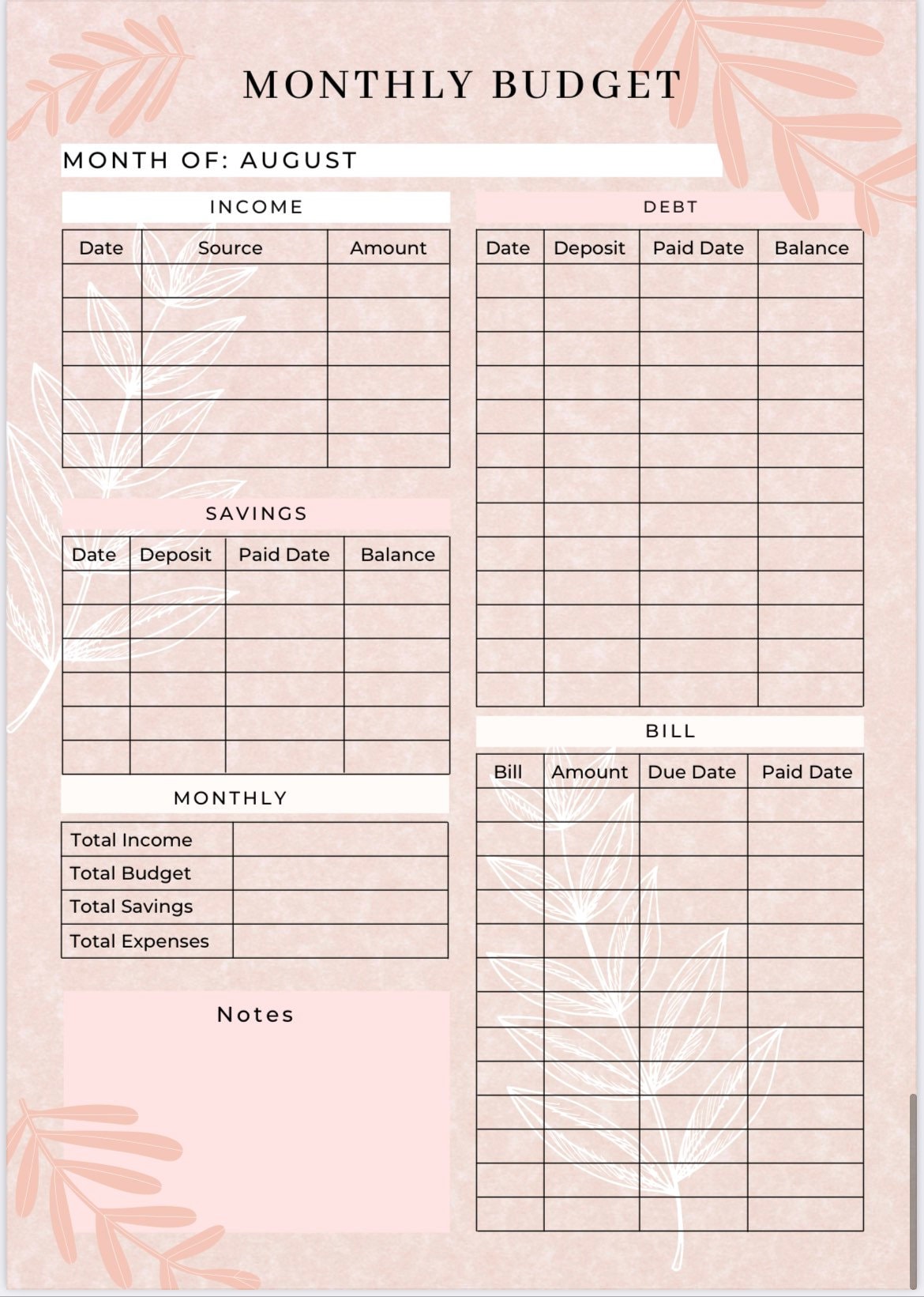 12 Month Pink Monthly Budget Planner Financial - Etsy UK