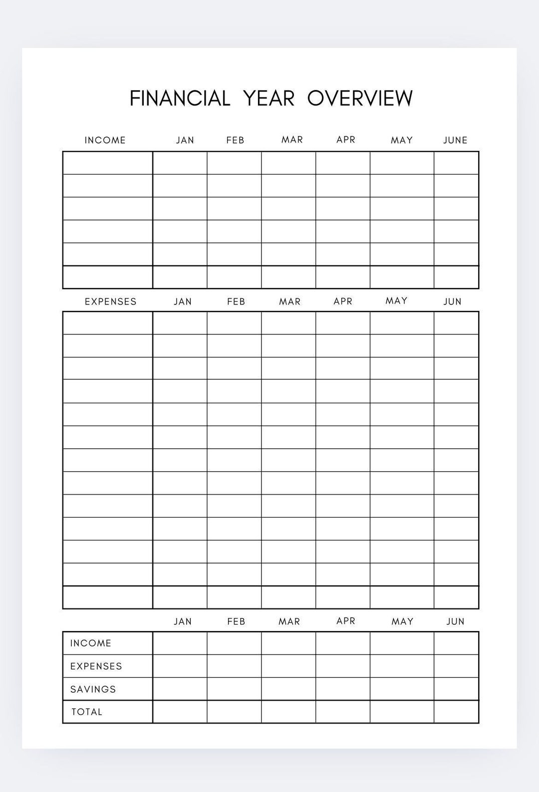 Financial Year Overview Planner,annual Budget Tracker,budget by ...