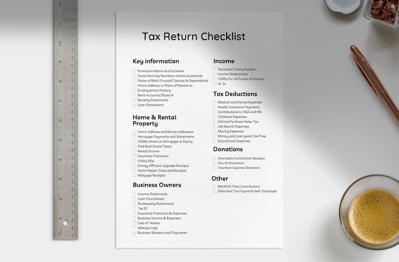US Tax Return Checklist: Tax Prep Organizer (digital Download) - Etsy
