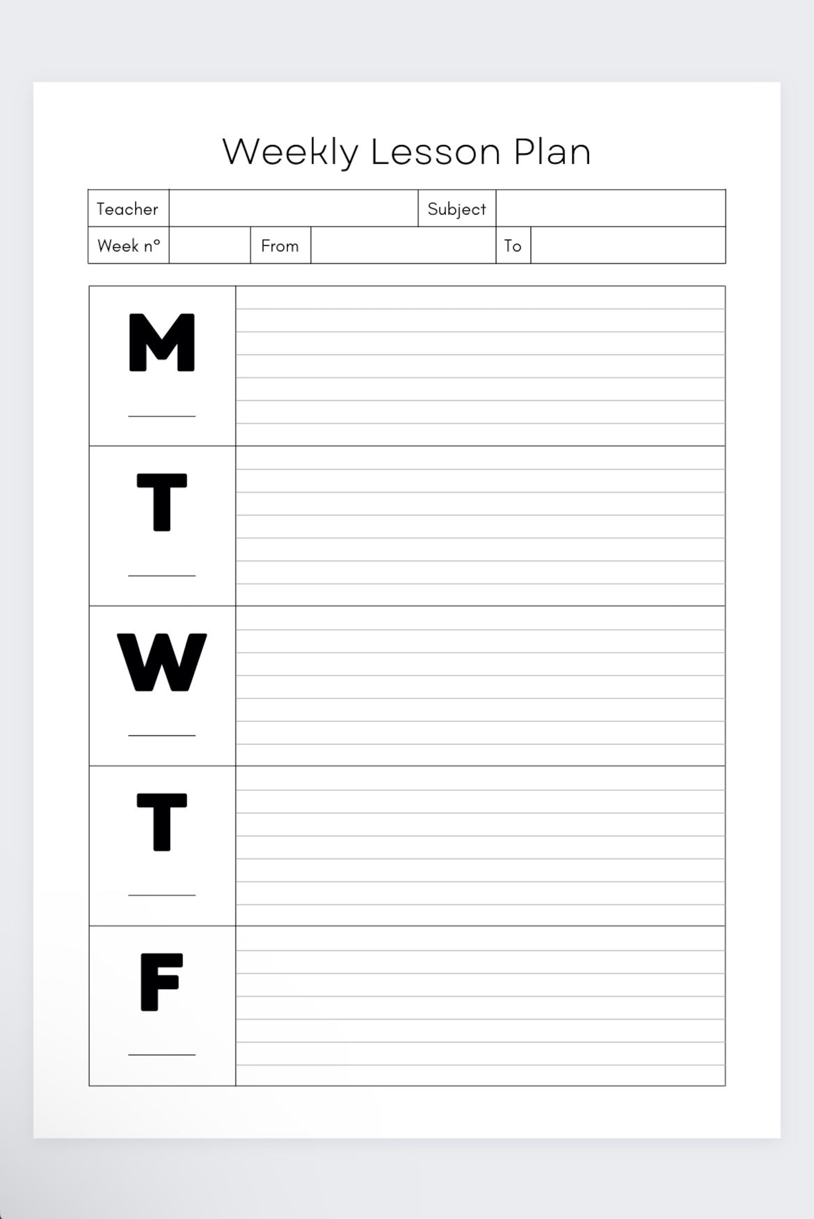 Weekly Lesson Plan Template, Homeschool Teacher Planner, Lesson ...