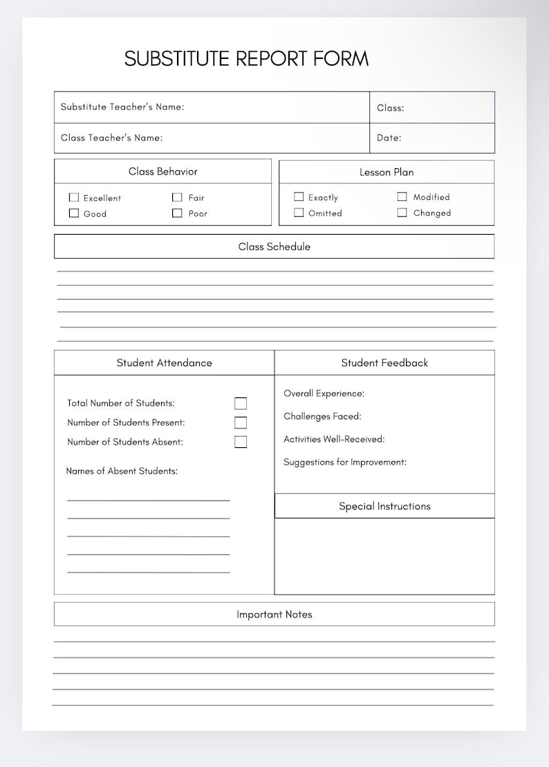 Substitute Teacher Planner,classroom Lesson Planner,teacher Organizer ...