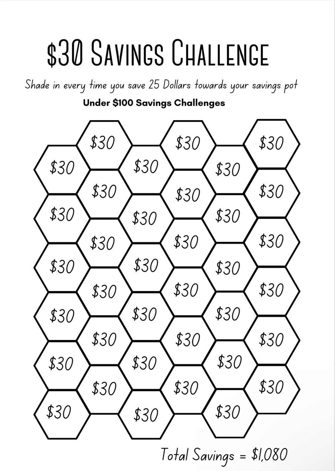 30 Dollar Saving Challengesavings Box Savings Binder | Etsy