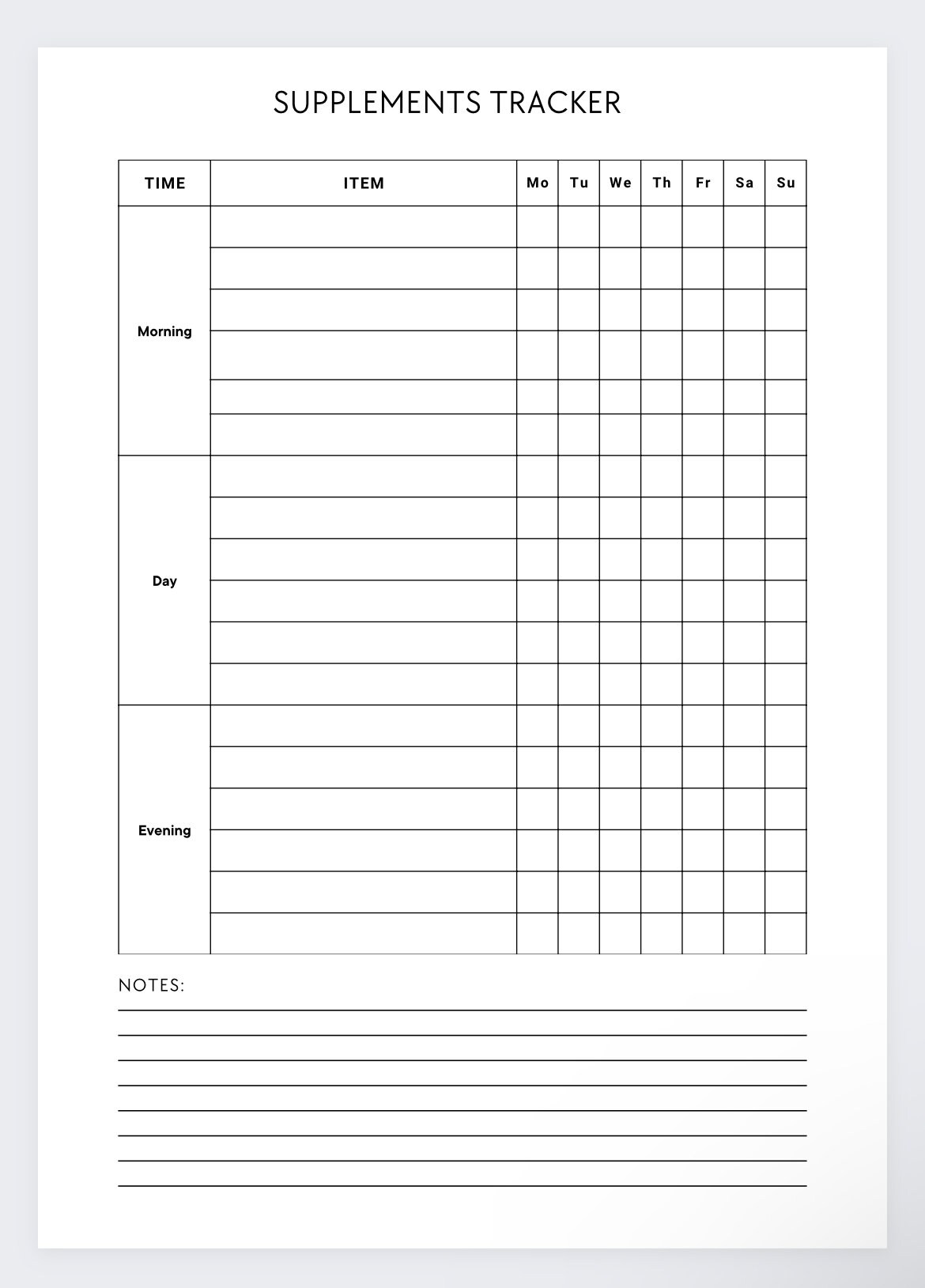 Supplement Tracker,dietary Supplement Log,supplement Tracker Printable ...