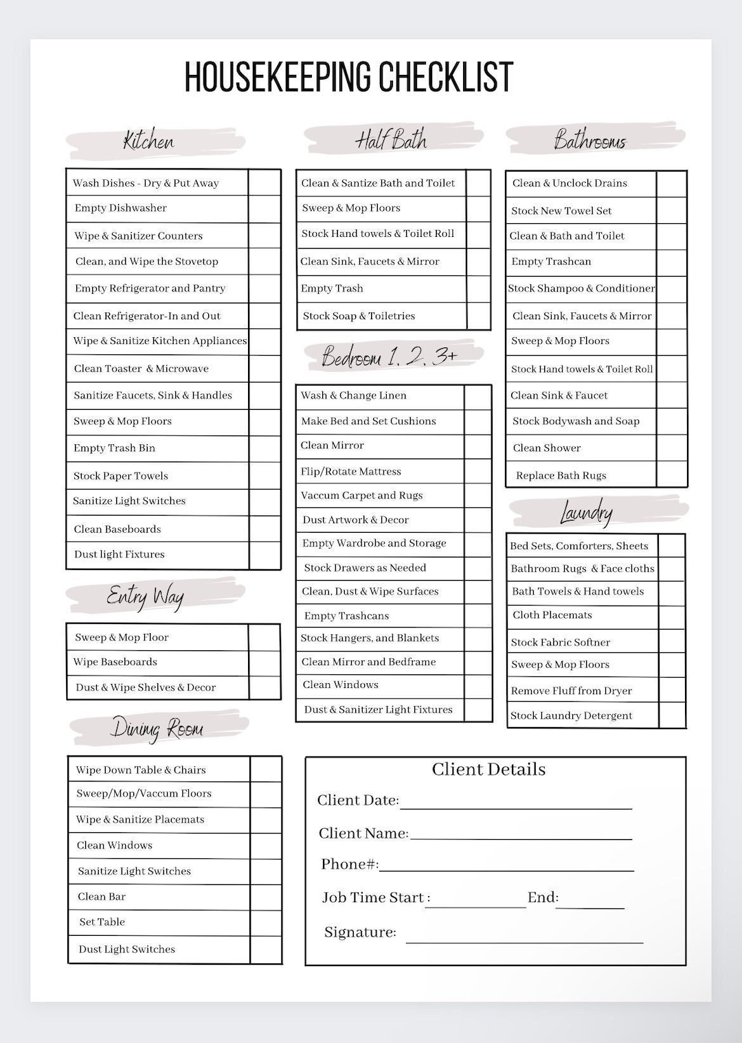 Housekeeping Cleaning Checklist Printable Free Printable Cleaning