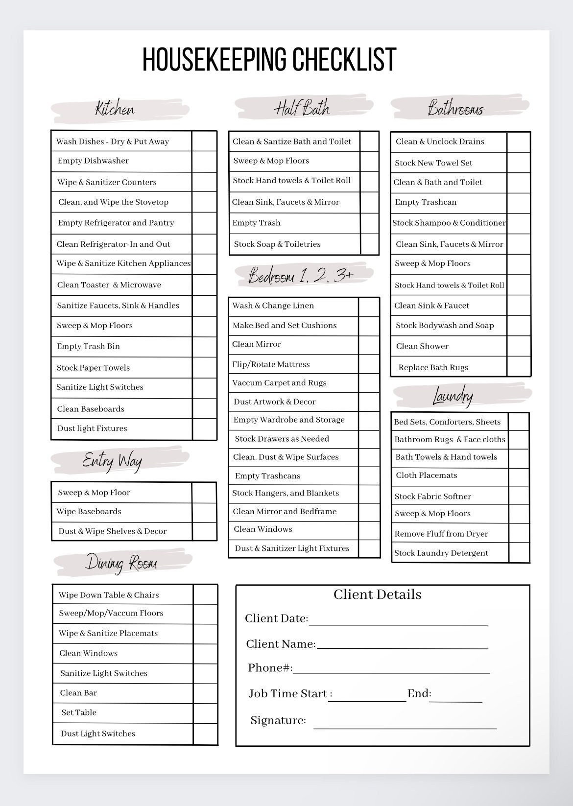 Housekeeping Checklistairbnb Cleaning Checklisthousekeeping - Etsy UK