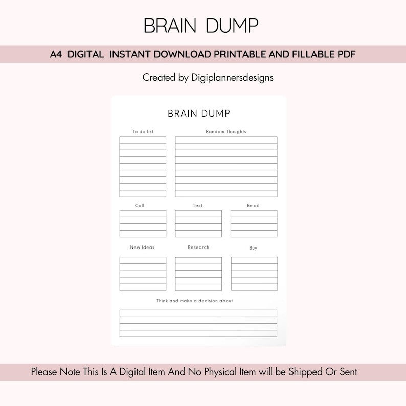 Brain Dump,thought Organizer, ADHD Brain Dump, Thought Tracker ...