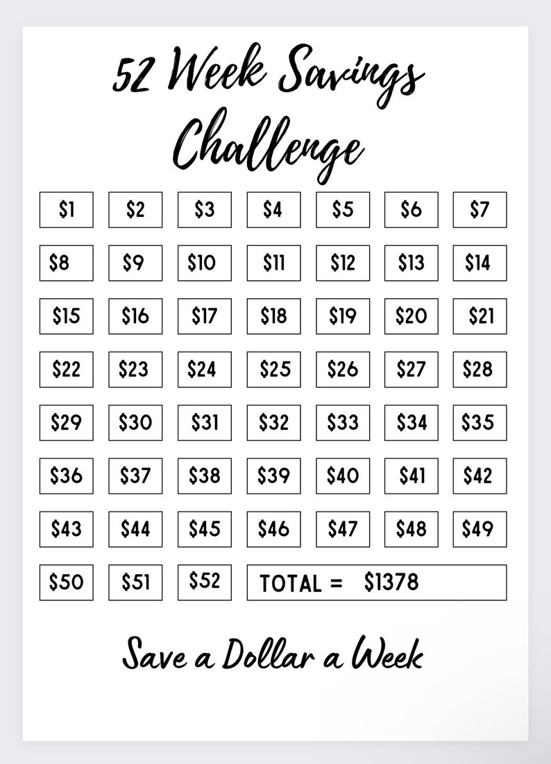 52 Week Savings Challenge, Savings Tracker, Money Saving Planner ...