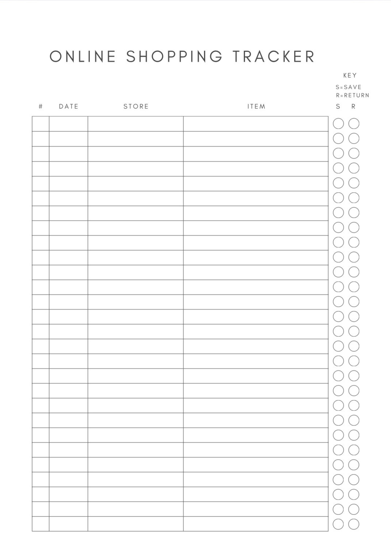 Online Shopping Tracker, Purchase Tracker, Order Tracking Log, Spending ...