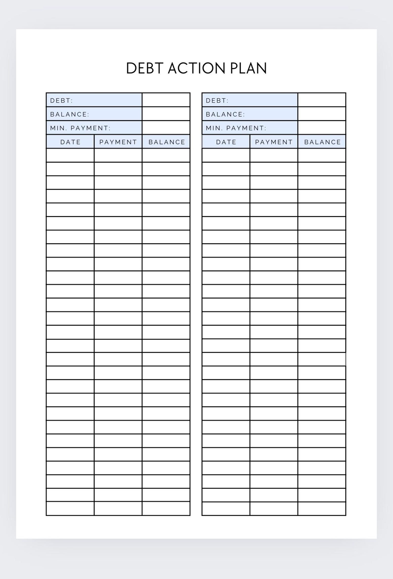 Debt Action Plan, Debt Payoff Planner, Financial Strategy Sheet, Budget ...