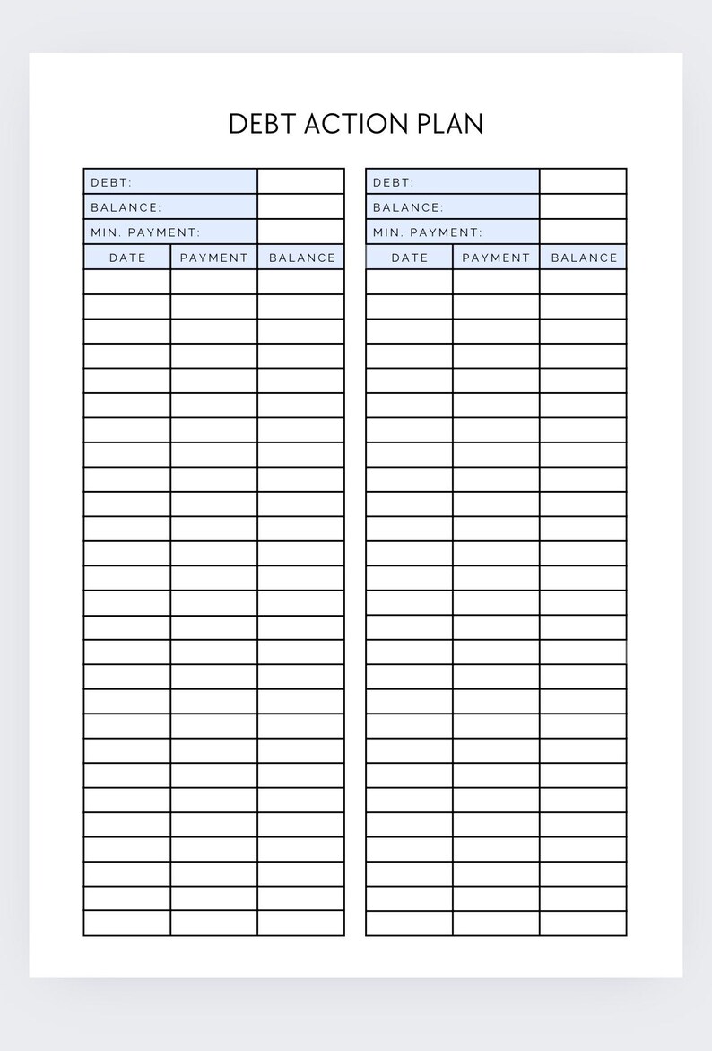 Blue Debt Action Plan,debt Repayment Plan,debt Tracker,financial ...