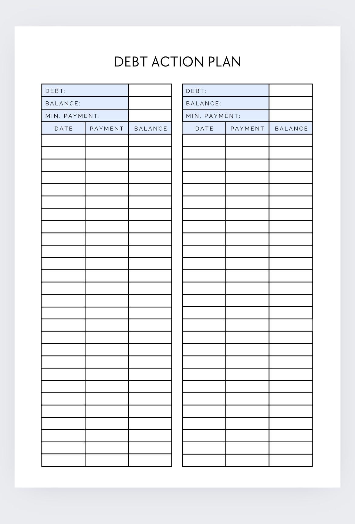 Blue Debt Action Plan,debt Repayment Plan,debt Tracker,financial ...