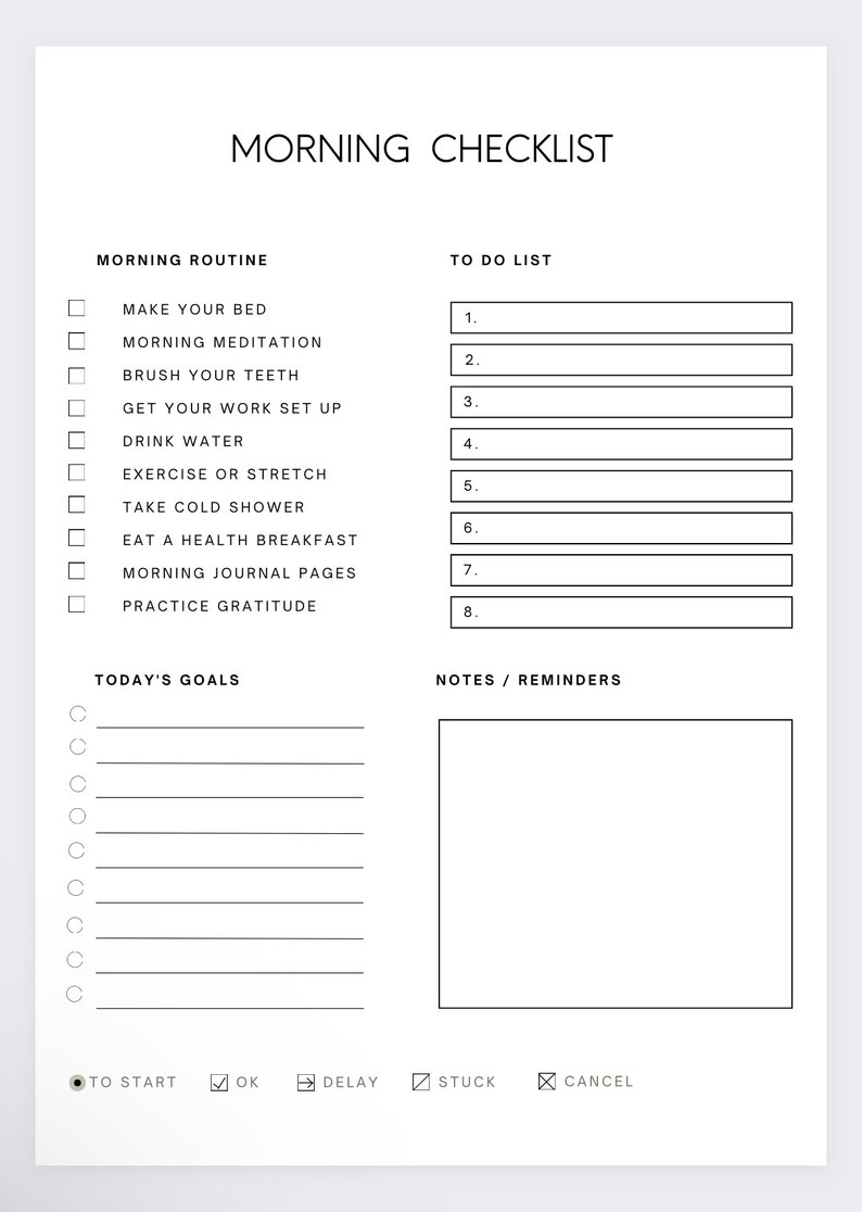 Morning Checklist,morning Routine,daily Checklist,day at a Glance,daily ...
