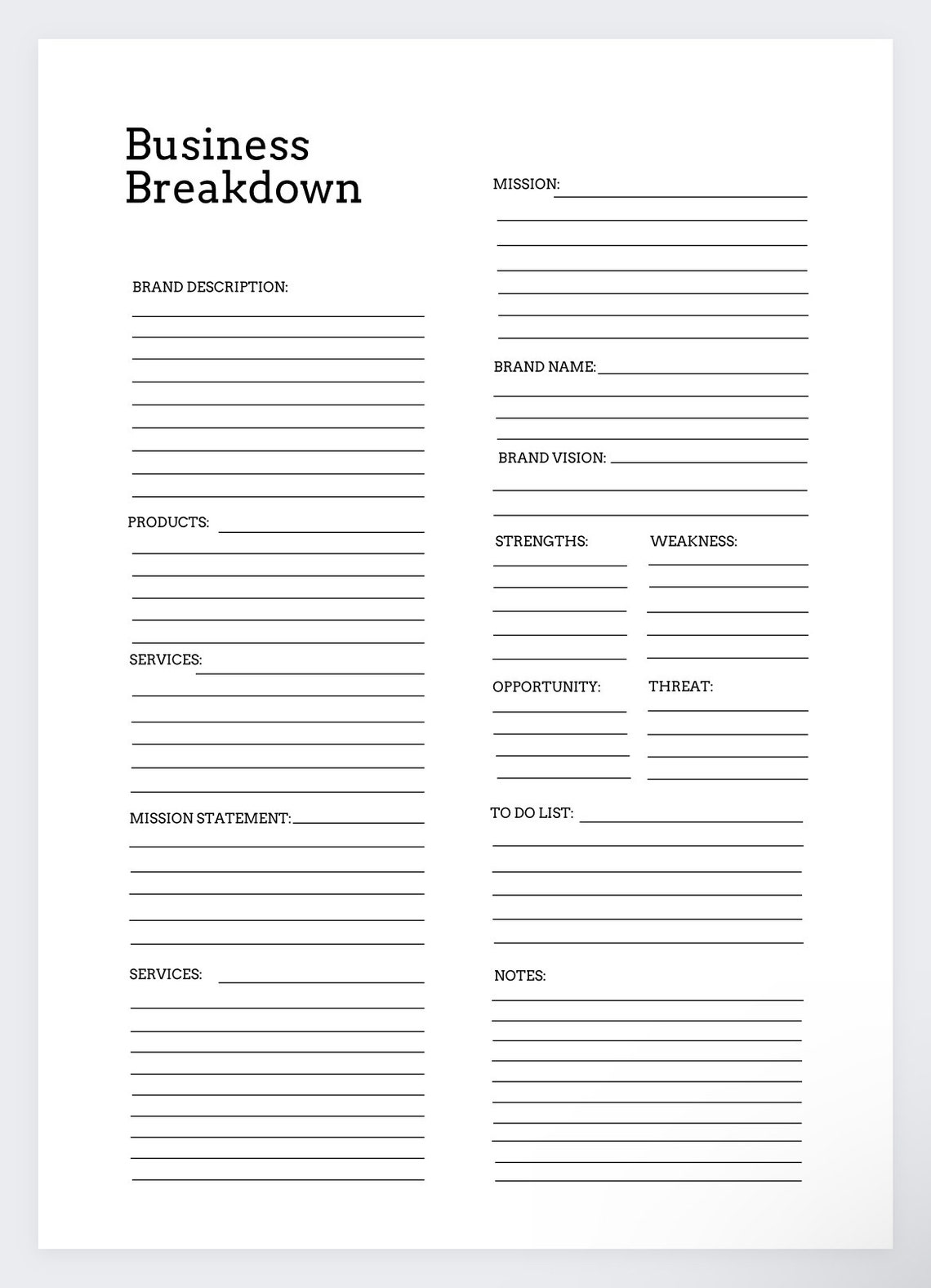 Business Breakdownbusiness Proposalbusiness Plansmall - Etsy