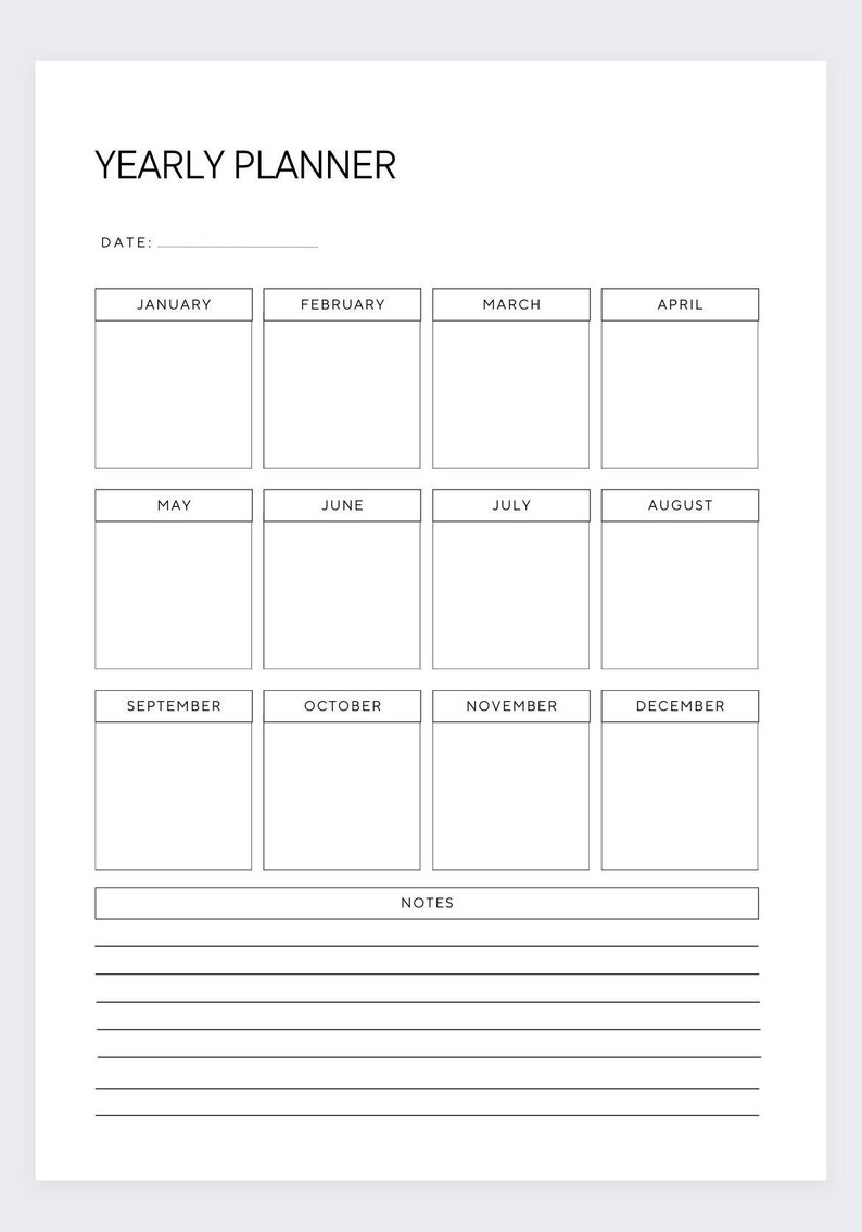 Yearly Planner,year at a Glance,new Year Goals,yearly Organiser,yearly ...