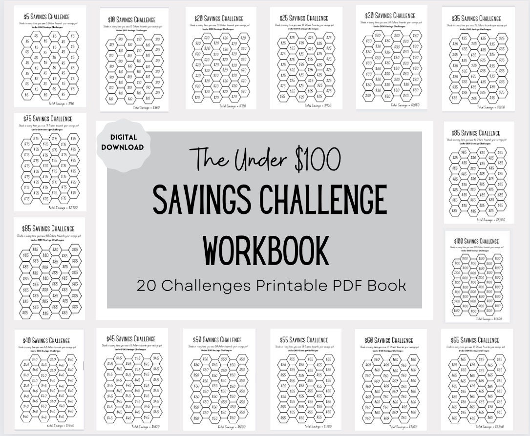 The Under 100 Dollar Workbook,savings Challenge Book,monthly Savings ...