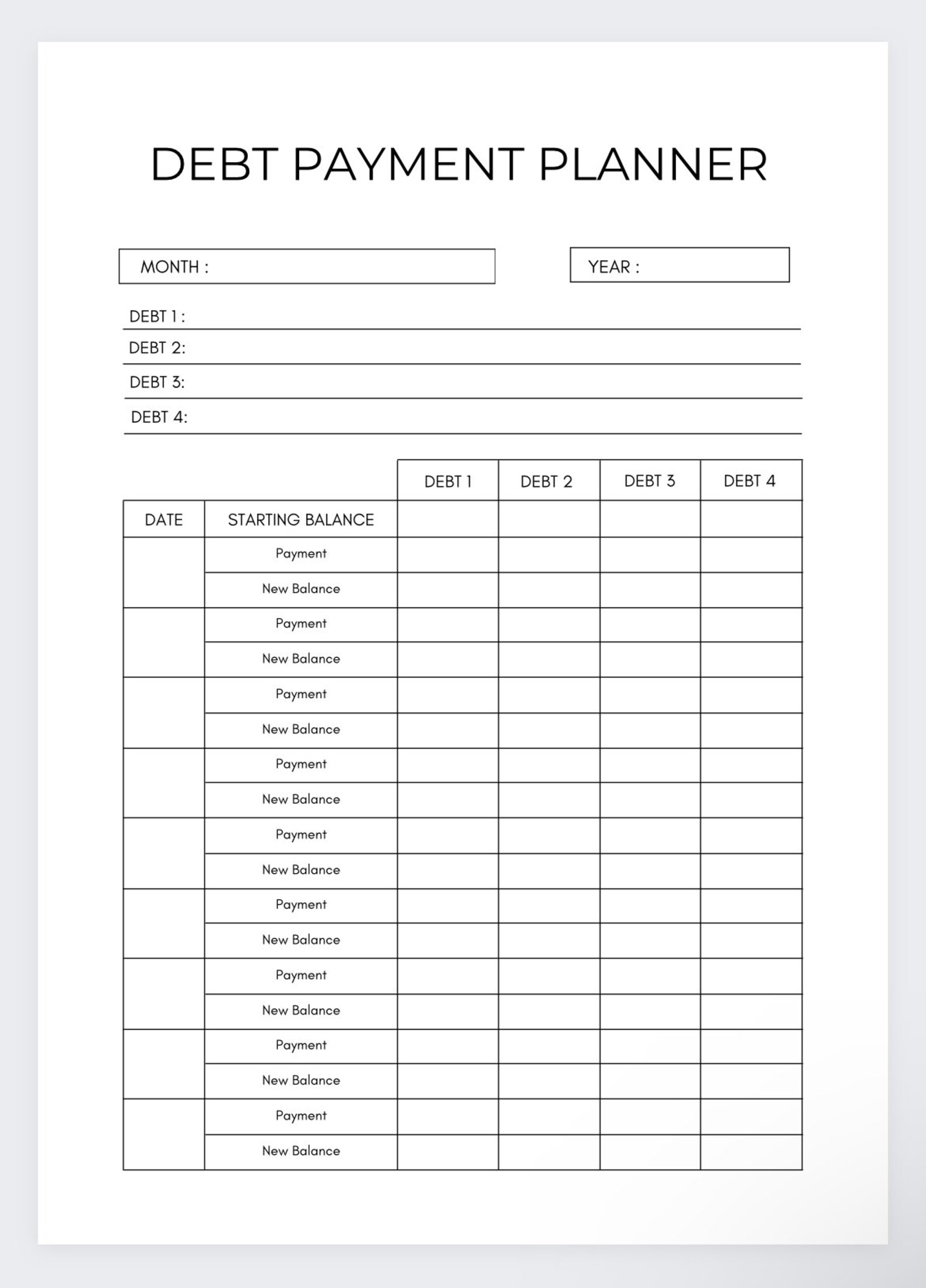 Debt Payment Planner Printable,debt Planner,debt Snowball Tracker,debt ...