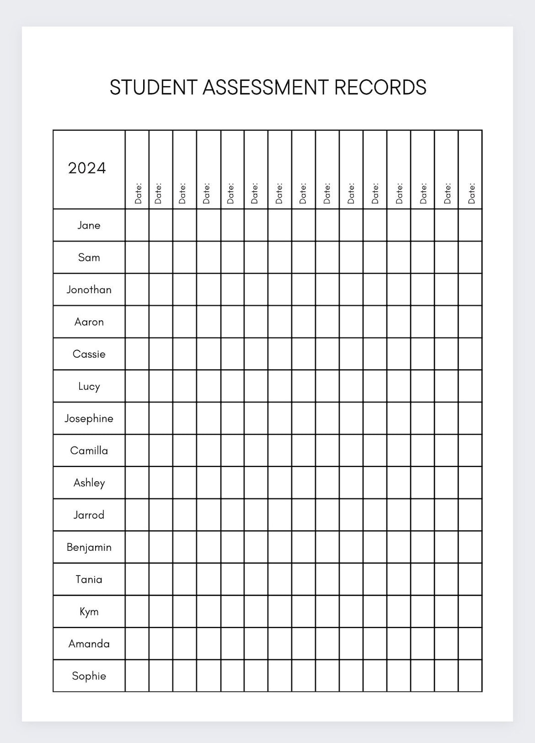 Printable Student Attendance Tracker: Classroom Assessment Record ...