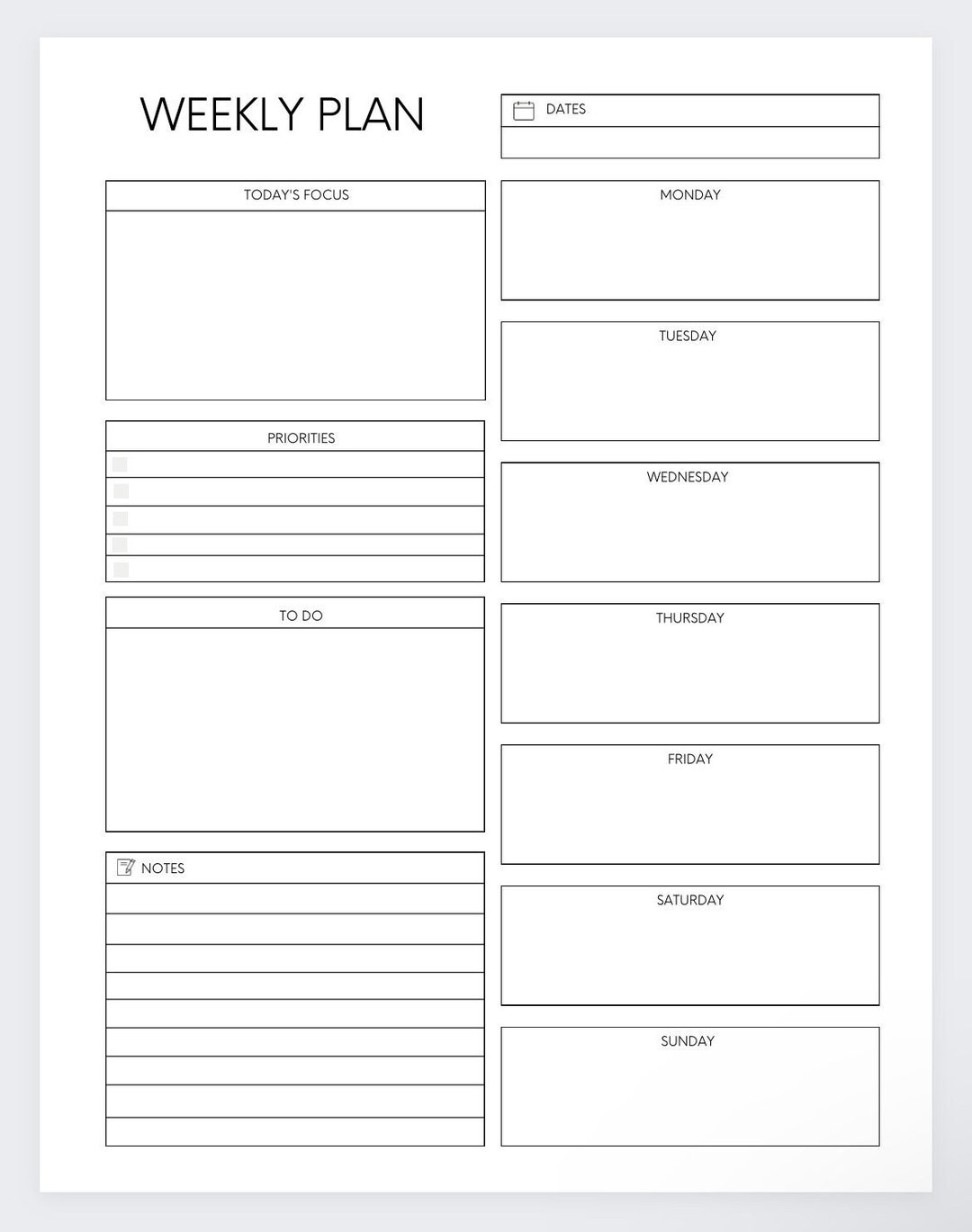Weekly Plan,week at a Glance,weekly Planner,weekly Tracker,weekly ...