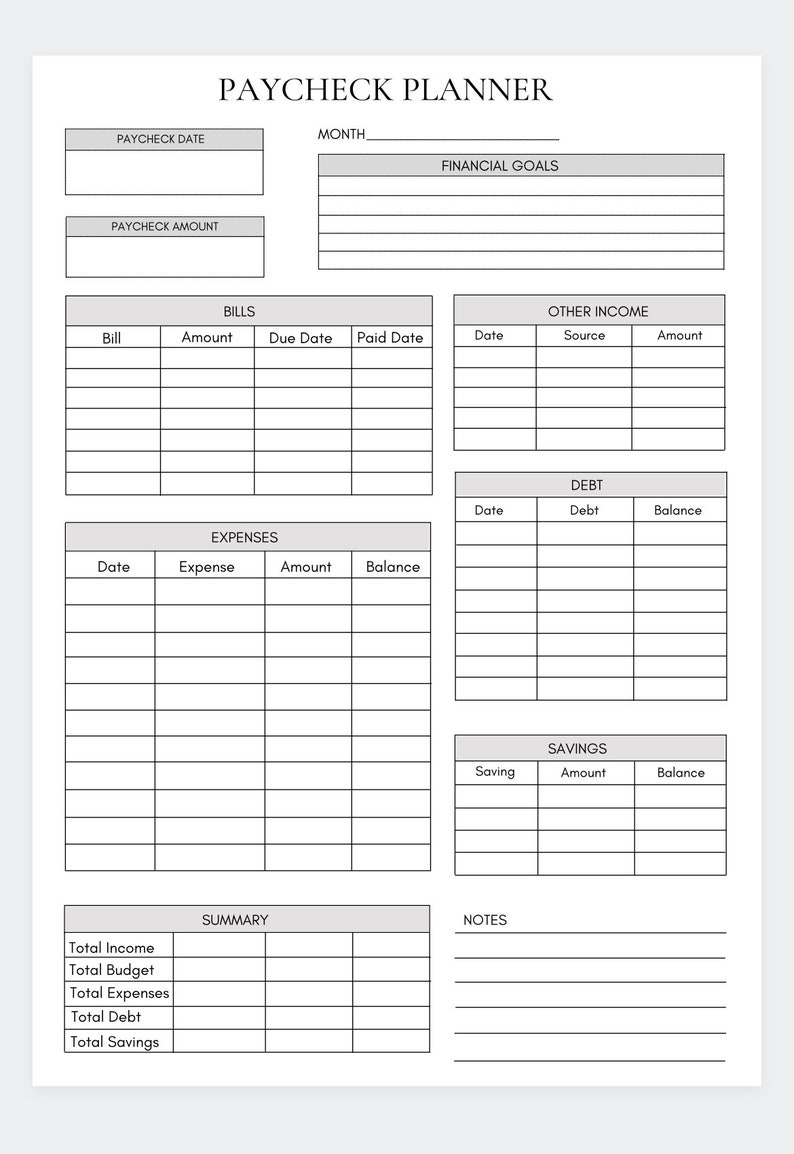 Grey Paycheck Plannerpersonal Budgetbudget by - Etsy