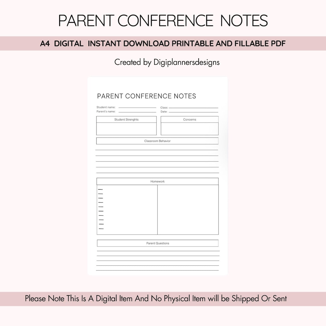 Parent Teacher Conference Form,student Progress,teacher Planner,meeting ...