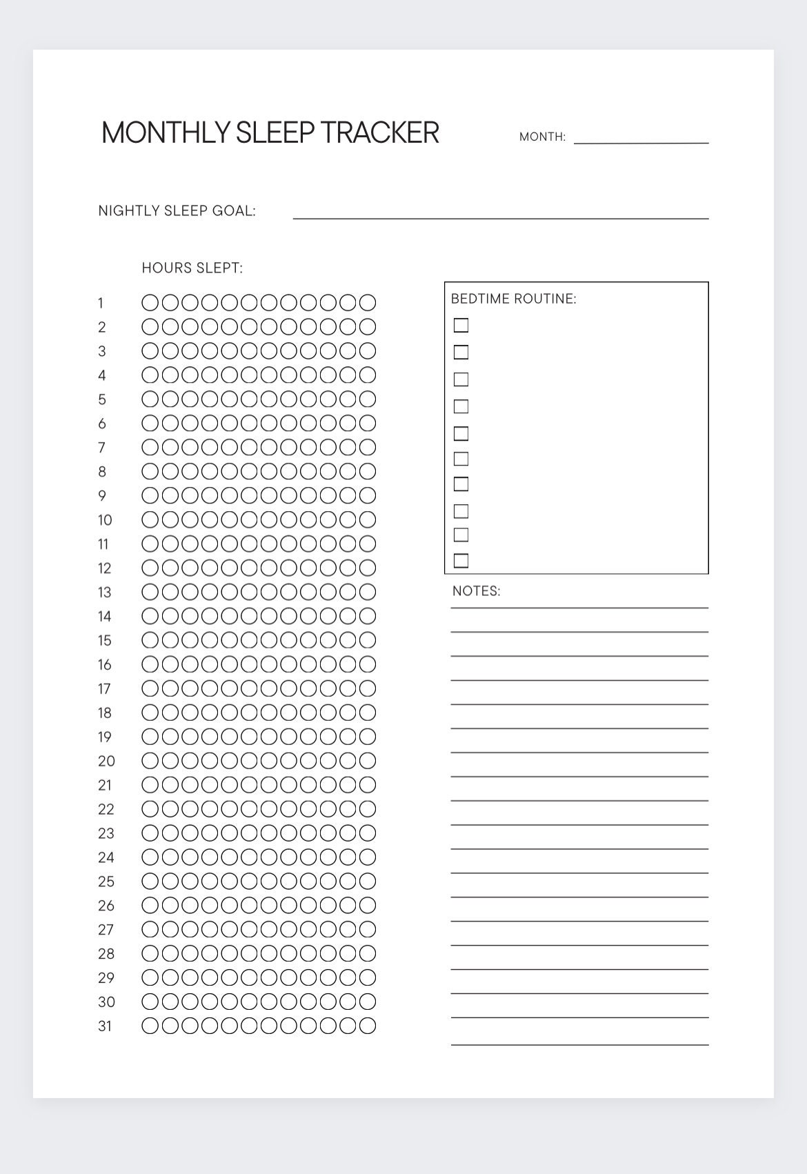 Sleep Tracker Printable, Monthly Sleep Log, Sleep Quality Journal ...