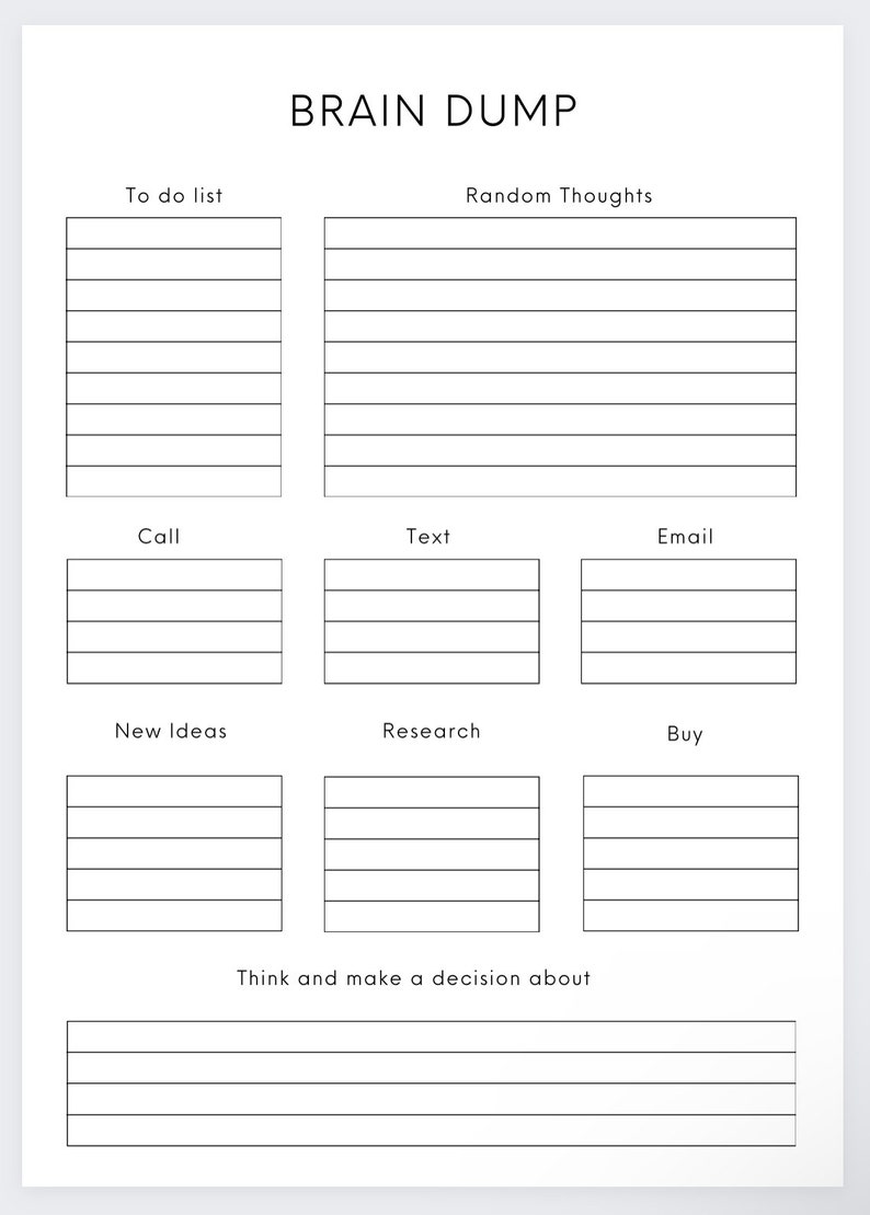 Brain Dumpthought Organizer ADHD Brain Dump Thought - Etsy Brain Dumpthought Organizer ADHD Brain Dump Thought - Etsy