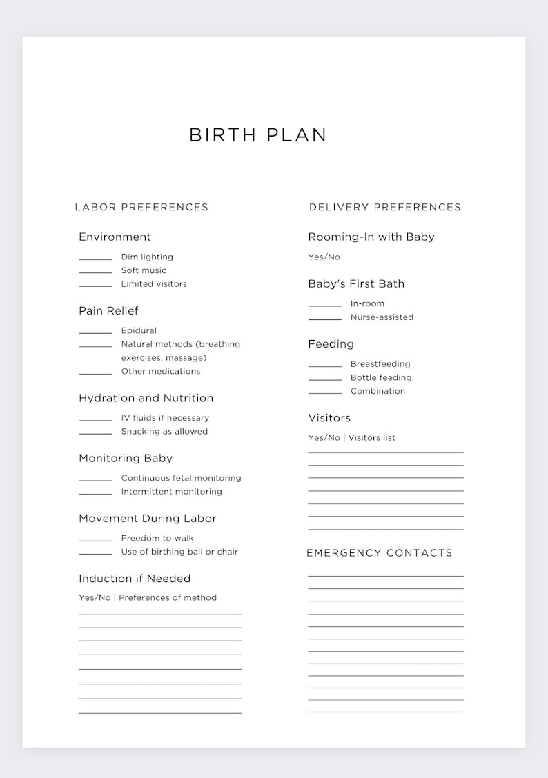 Birth Plan Template Printable, Newborn Care,hospital Birth Plan ...