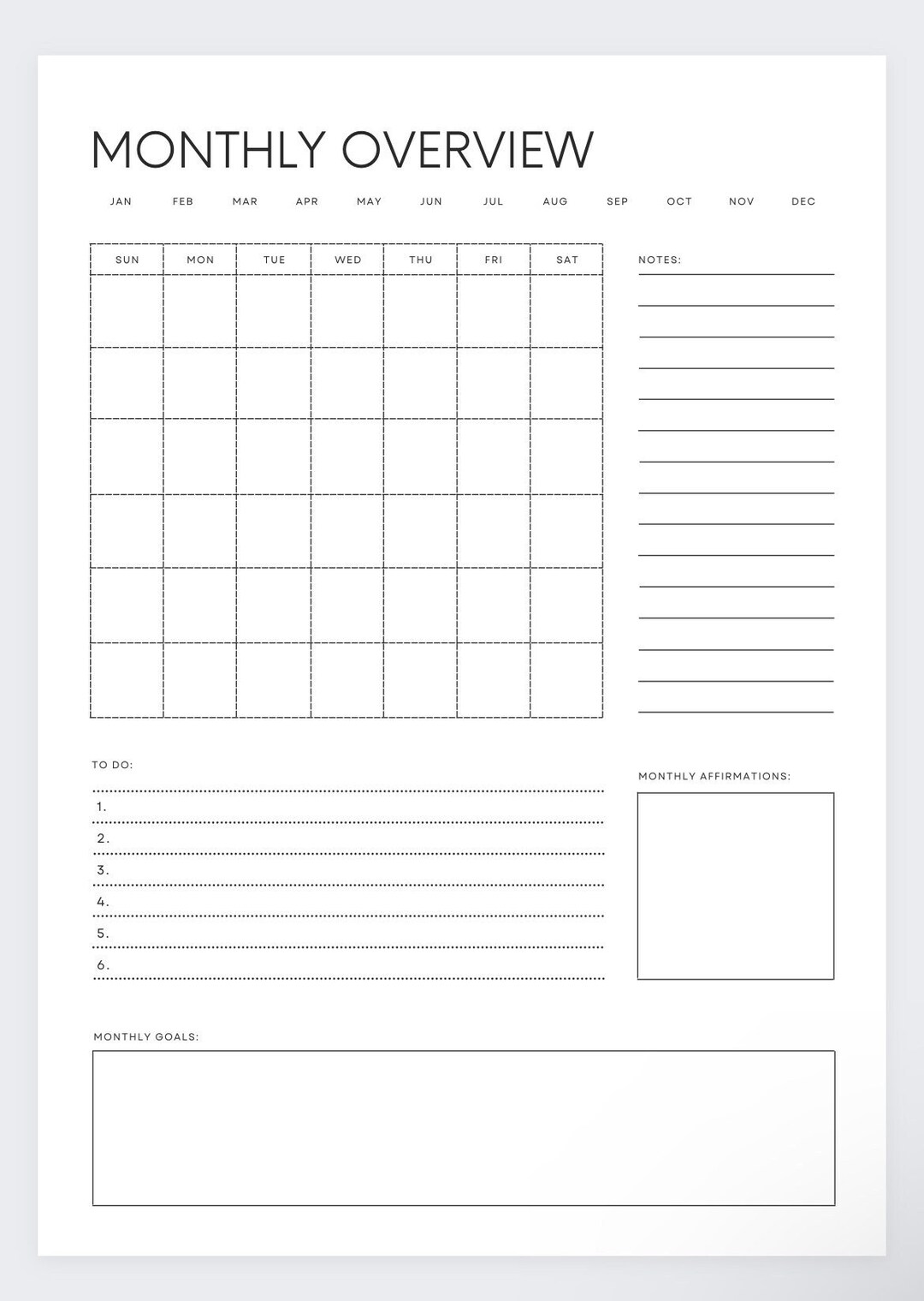 Monthly Overview,month at a Glance,monthly Diary,monthly Planner,adhd ...