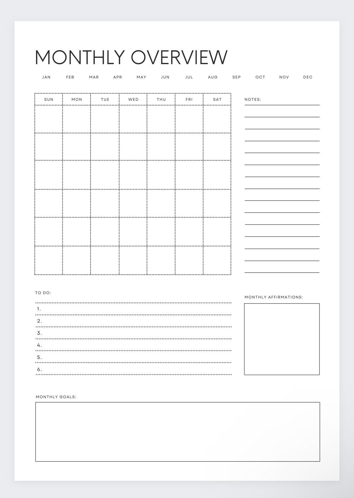 Monthly Overview,month at a Glance,monthly Diary,monthly Planner,adhd ...