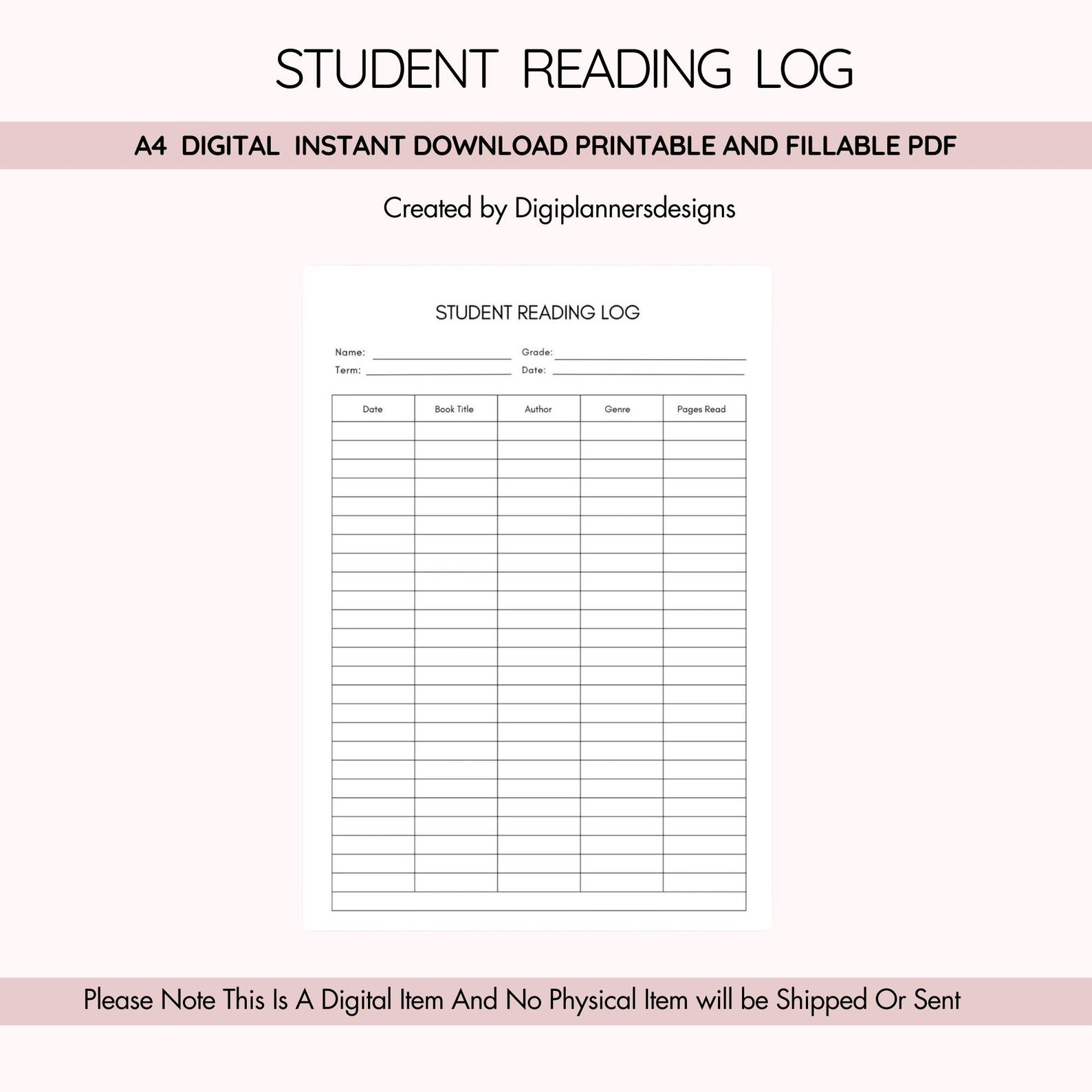 Student Reading Log,reading Log,book Tracker,student Reading,reading ...