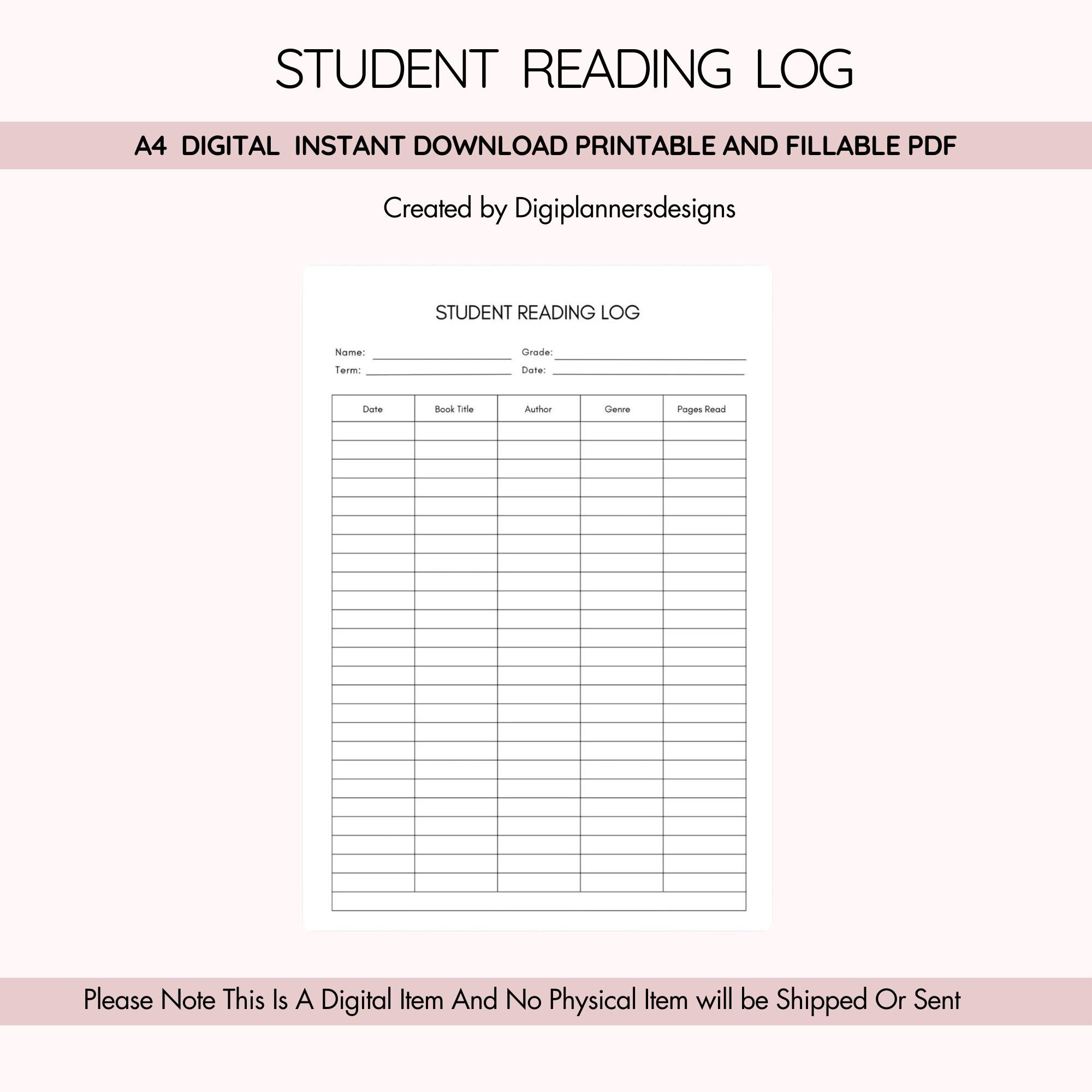 Student Reading Log,reading Log,book Tracker,student Reading,reading ...