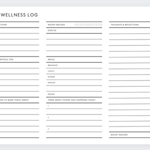 Daily Wellness Log,day at a Glance,daily Selfcare Planner,daily ...
