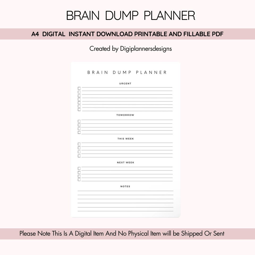 Weekly Brain Dump,thought Organizer, ADHD Brain Dump, Thought Tracker ...