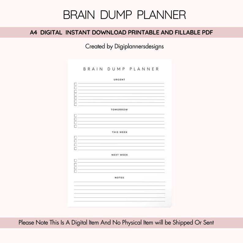 Weekly Brain Dump,thought Organizer, ADHD Brain Dump, Thought Tracker ...