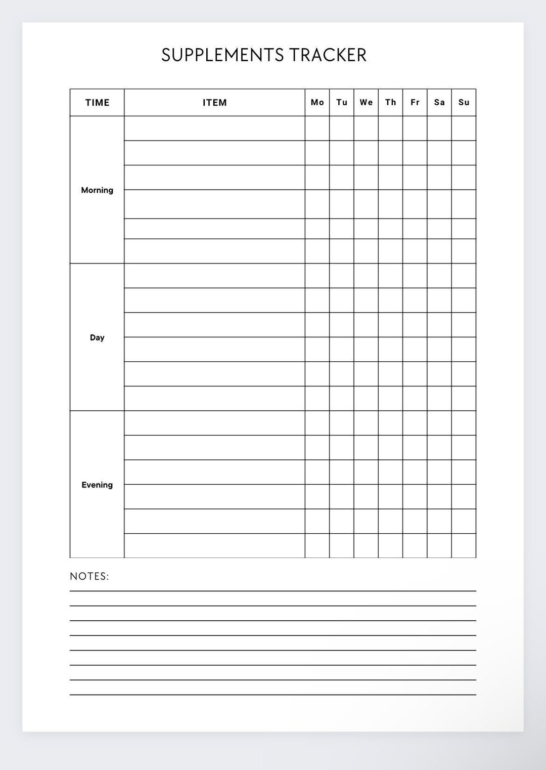 Supplement Tracker,dietary Supplement Log,supplement Tracker Printable ...