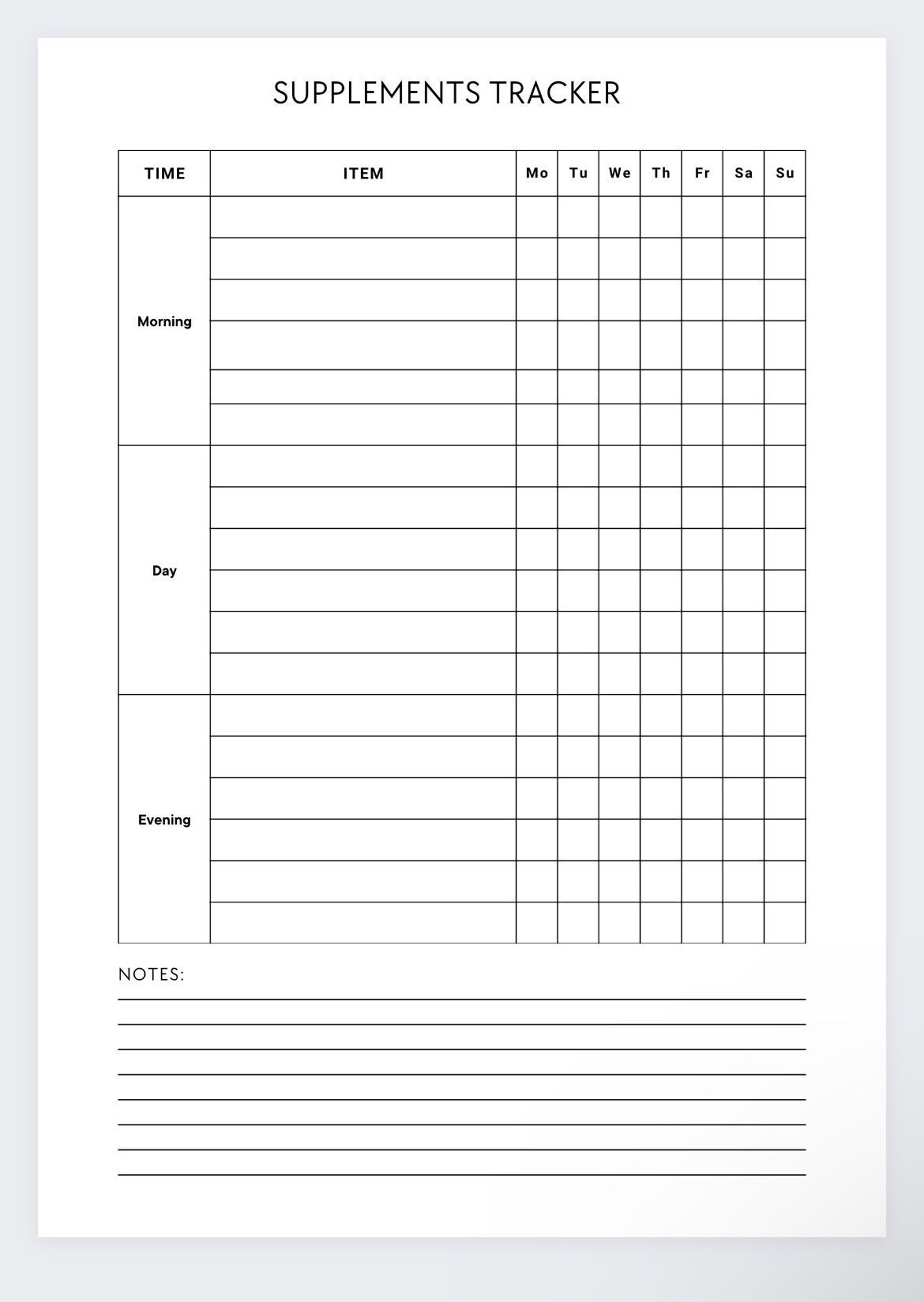 Supplement Tracker,dietary Supplement Log,supplement Tracker Printable ...