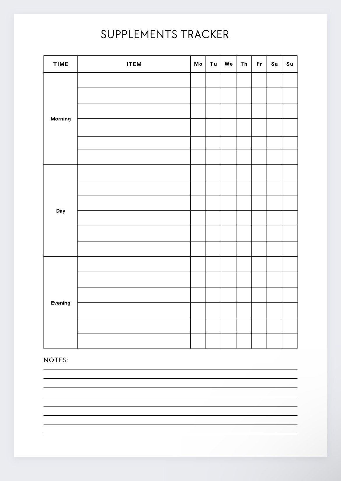 Supplement Tracker,dietary Supplement Log,supplement Tracker Printable ...