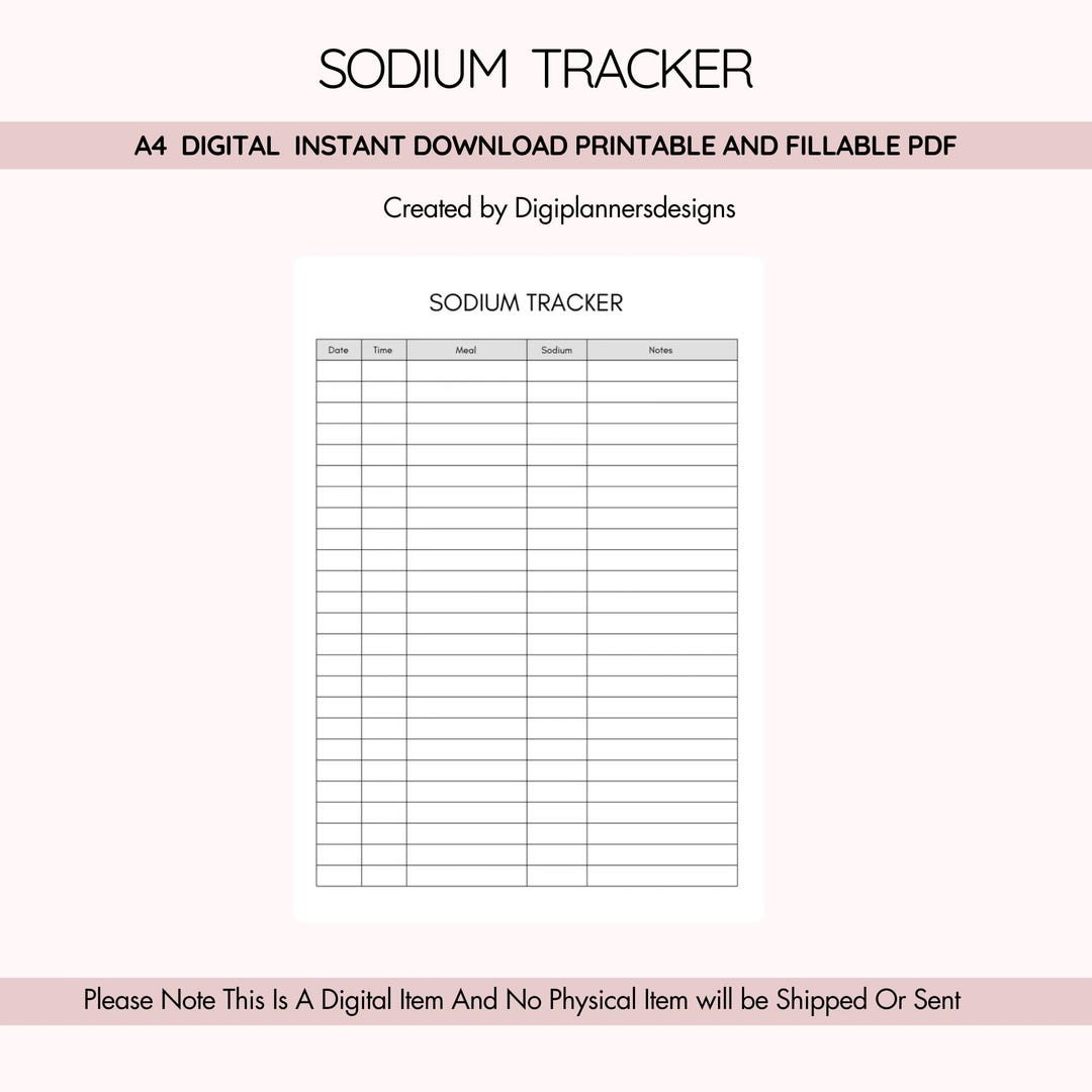 Grey Sodium Intake Tracker, Low Sodium Diet, Heart, Kidney Health, High ...