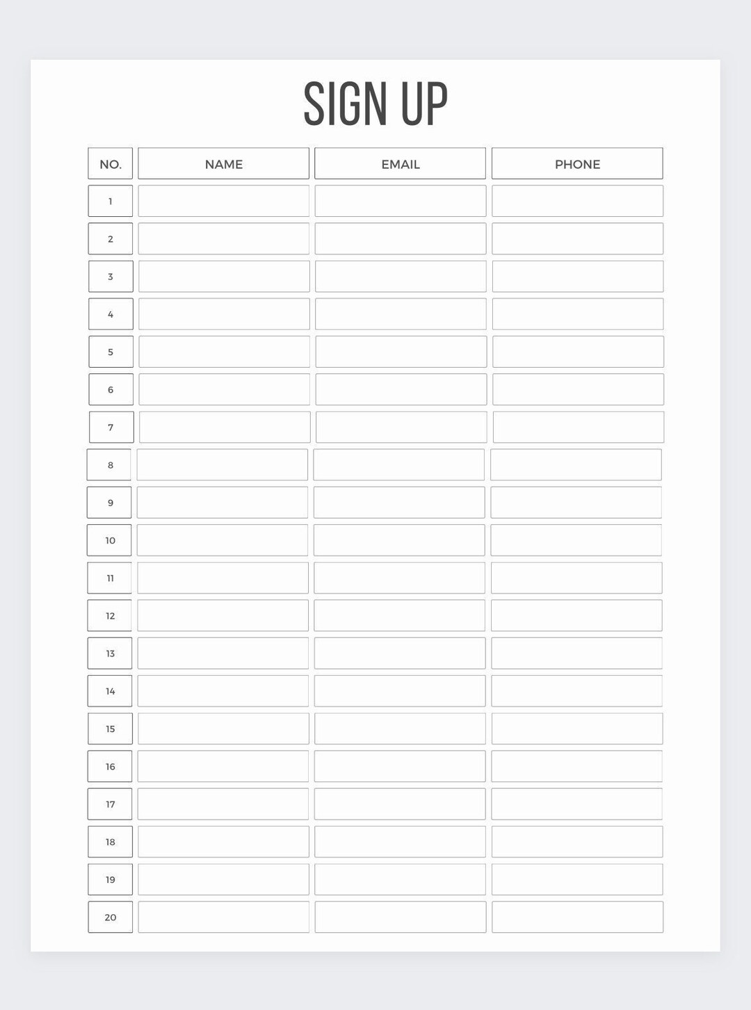 Sign up Sheet,minimalistic Sign up Sheet,email Sheet,sign in Sheet ...