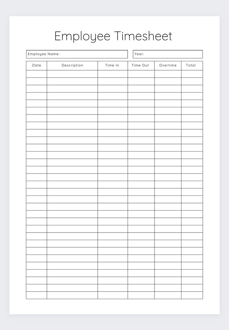 Employee Timesheet,work Log,employee Timecard,work Organiser,employee ...