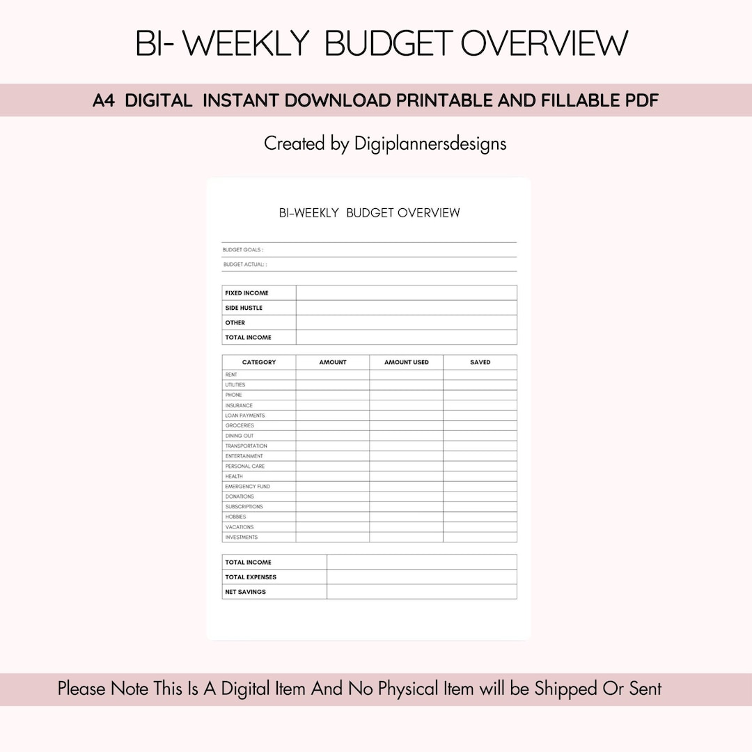 Bi-weekly Budget Breakdown,financial Planning,paycheck Budget,finance ...