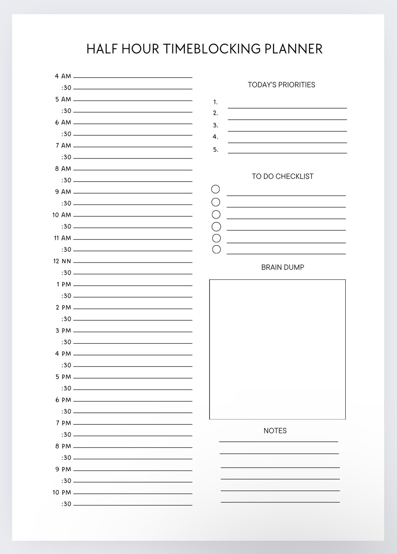 Half Hour Time Blocking Planner, Time Block Planner, Daily Schedule ...