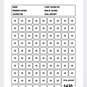 5 Dollar Saving Challenge,printable Savings Challenge,savings Tracker ...