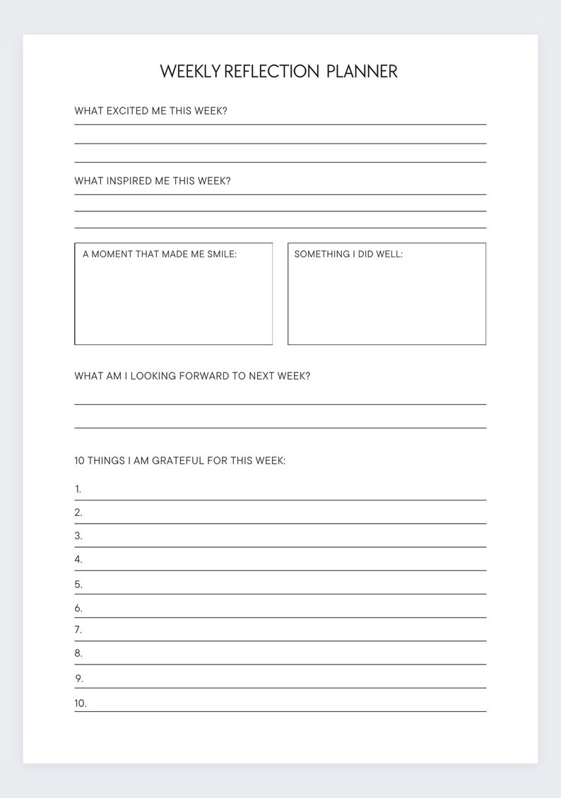 Weekly Reflection Planner,weekly Review, Weekly Reflection, Weekly ...