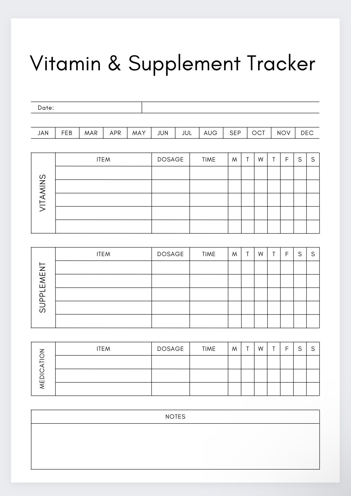 Vitamin Trackersupplement Trackervitamin List Vitamin Log - Etsy