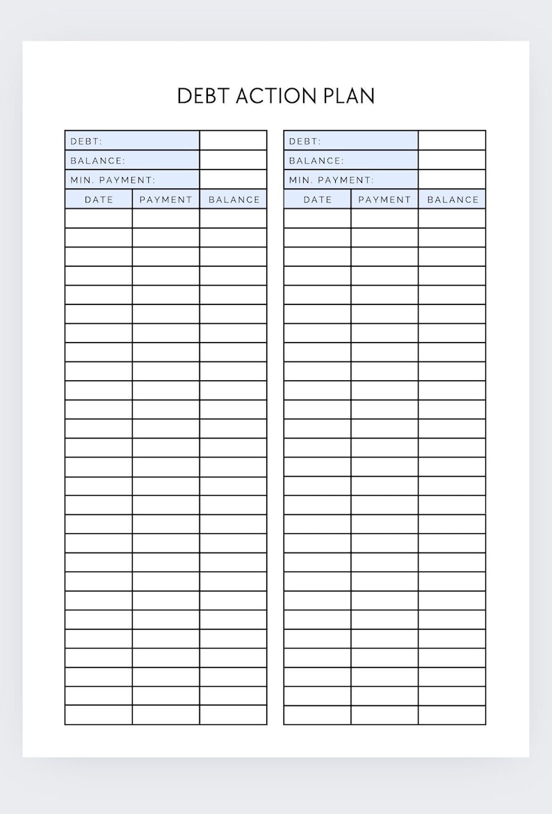 Blue Debt Action Plan,debt Repayment Plan,debt Tracker,financial ...