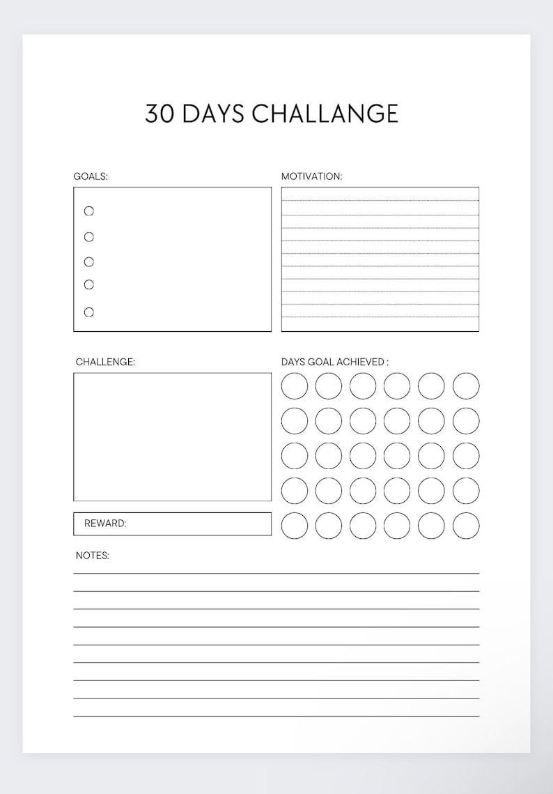 30 Day Challenge,printable Habit Tracker,30 Day Goal Planner Daily ...