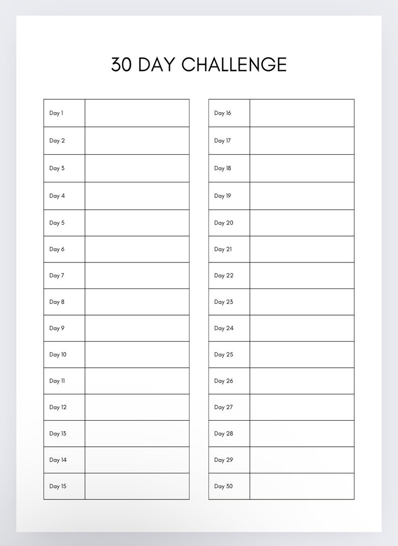 30 Day Challenge Template, 30 Day Tracker,challenge Template ...