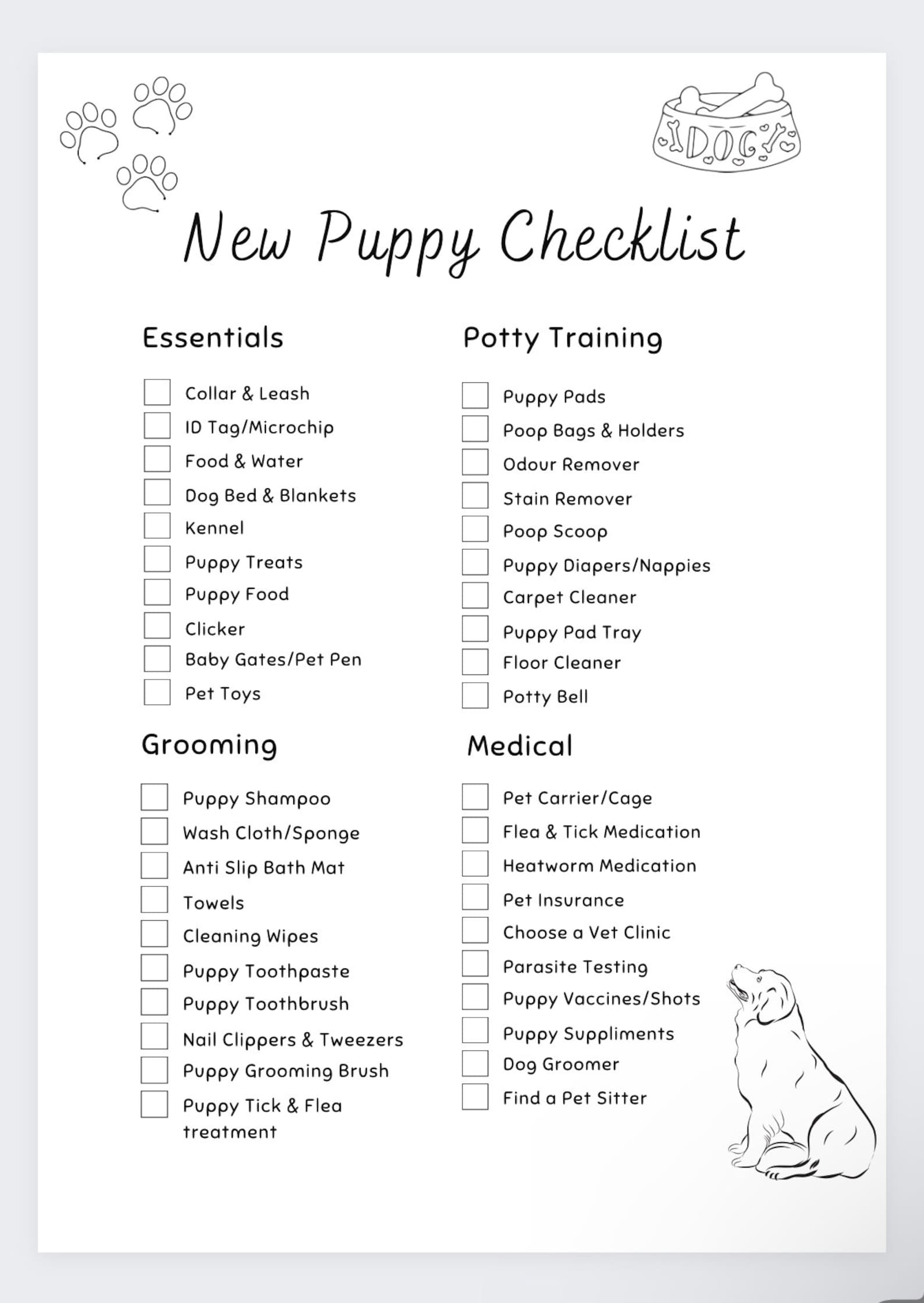 Puppy Checklist,puppy List,puppy Planner,puppy Tracker,dog Checklist ...