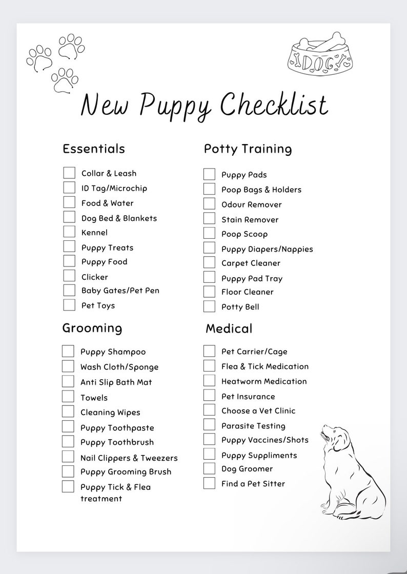 Puppy Checklist,puppy List,puppy Planner,puppy Tracker,dog Checklist ...